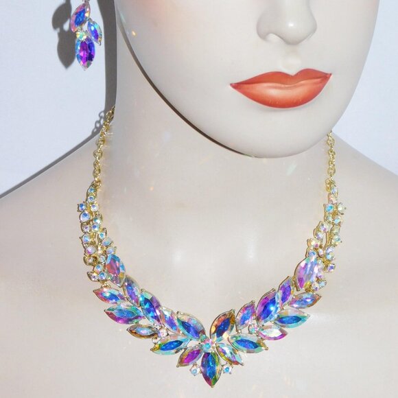 Jewelry | Ab Iridescent Necklace And Earrings Set Shimmering Color ...